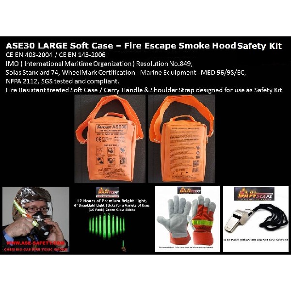 ASE30 LARGE SOFT CASE 30 Minute Fire Escape Smoke Hood SAFETY KIT