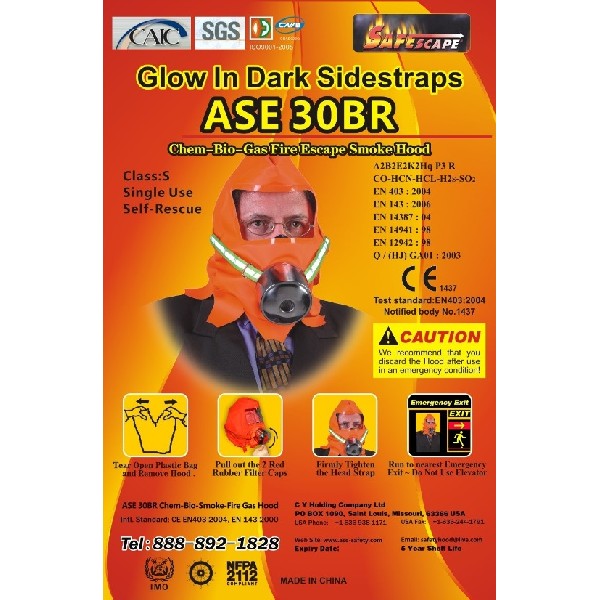 ASE30BR CHEM-BIO-GAS FIRE ESCAPE SMOKE HOOD - HARD CASE