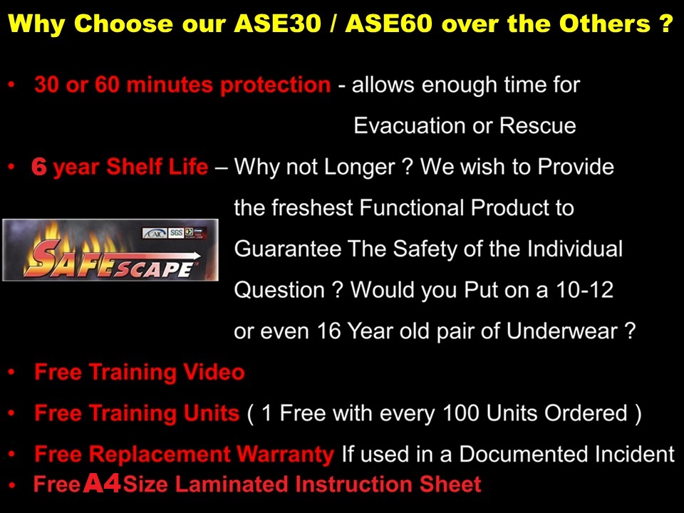 ASE30A 30 MINUTE - LARGE HARD CASE FIRE ESCAPE SMOKE HOOD