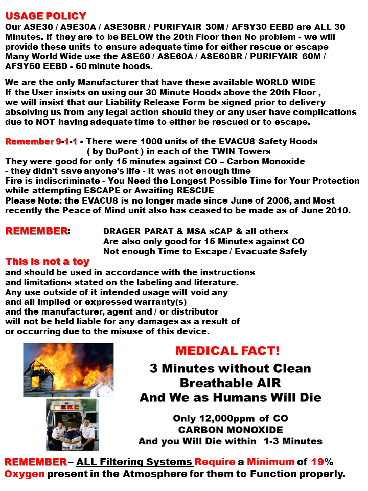 ASE30 30 MINUTE - SOFT TRAVEL CASE FIRE ESCAPE SMOKE HOOD